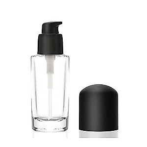 Furnido 4 Pack 30ml/1 Oz Clear Glass Round-Shape Essence Lotion Bottle Empty Refillable Liquid Foundation Dispenser with Pressure Pump Travel Foundation Samples Vials-Pipette&Funnel Included