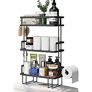 Bathroom Organizer Counter Shelf, Over The Toilet Storage, 3-Tier Bathroom Organizer Shelves, Multifunctional Toilet Rack,No Drilling Space Saver with Wall Mounting Design