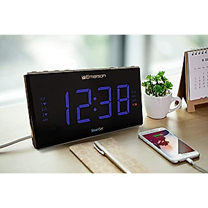 Emerson Smartset Sound Therapy Alarm Clock Radio with White Noise/Nature Sounds 1.8" LED Display Black/Blue, ER100105