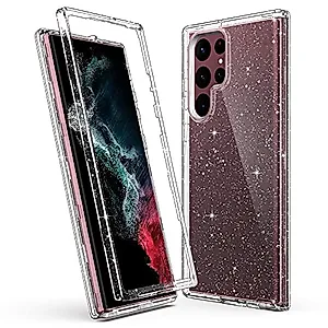 ULAK Compatible with Samsung Galaxy S22 Ultra 5G Case, Heavy Duty Shockproof Hybrid Soft TPU Bumper Drop Protection Transparent Phone Case for Galaxy S22 Ultra 5G 6.8 inch - Clear Glitter