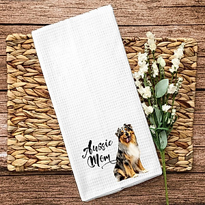 Aussie Mom, Australian Shepherd Microfiber Kitchen Tea Bar Hand Towel Gift for Dog Lover