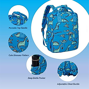 Cute Preschool Backpack Toddler School Book Bag for Girls Boys Kids Kindergarten Nursery Travel Bag with Chest Strap(15inch, Blue Dinosaur)