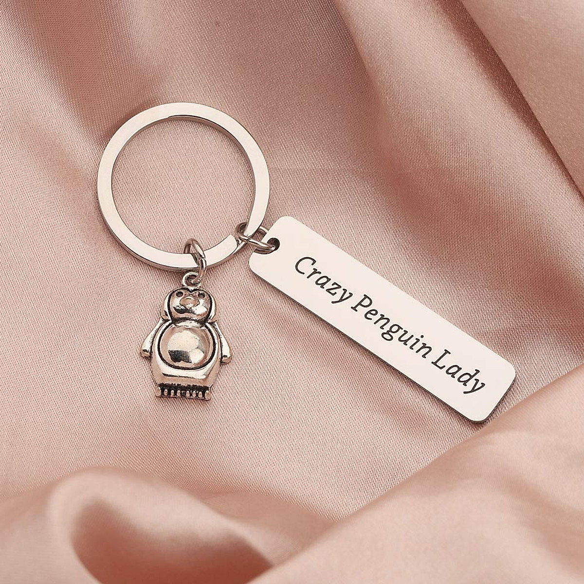 BNQL Crazy Penguin Lady Keychain Gift for Animal Lovers