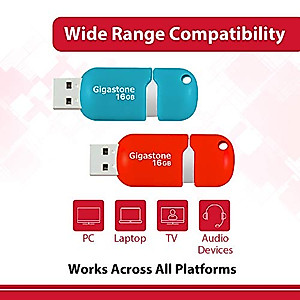 Gigastone V10 16GB 5-Pack USB 2.0 Flash Drive Thumb Drive Memory Stick Pen Drive Capless Retractable Design (Multi Color)