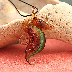 BESHEEK Handmade Murano Inspired Blown Seahorse Necklace Glass Pendant Hypoallergenic Jewelry Italian Style Glass Jewelry