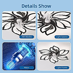 OLUZO 25.6'' Black Modern Ceiling Fan with Light, Low Profile Ceiling Fans with Lights and Remote/APP,Flush Mount Ceiling Fan,6 Wind Speed,3 Color Light,Ceiling Fan Light for Bedroom/Living/Office