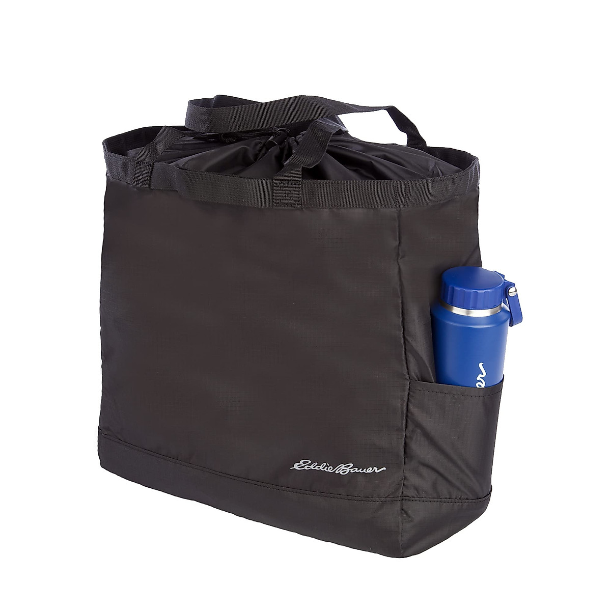 Eddie Bauer Stowaway Packable 25L Cinch Tote with Adjustable Cord-Lock Closure and Exterior Slip Pocket, Onyx