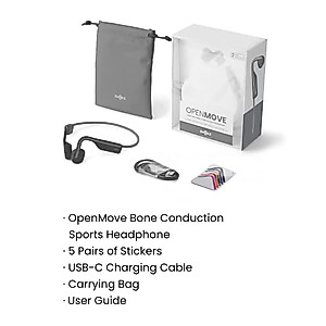 SHOKZ OpenMove - Open-Ear Bluetooth Sport Headphones - Bone Conduction Wireless Earphones - Sweatproof for Running and Workouts, with Sticker Pack (Grey)