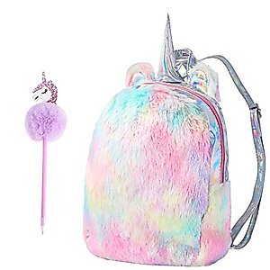 Yorki Girls Plush MINI Unicorn Backpack Fashion,Shool Women Unicorn Bag Travel,Cute Bookbag For Unicorn Party Supplies- multicolour