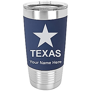 LaserGram 20oz Vacuum Insulated Tumbler Mug, Flag of Texas, Personalized Engraving Included (Silicone Grip, Navy Blue)