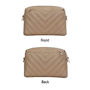 KKXIU Triple Zip Lightweight Small Crossbody Bags for Women Quilted Shoulder Purses and Handbags (A-Khaki)