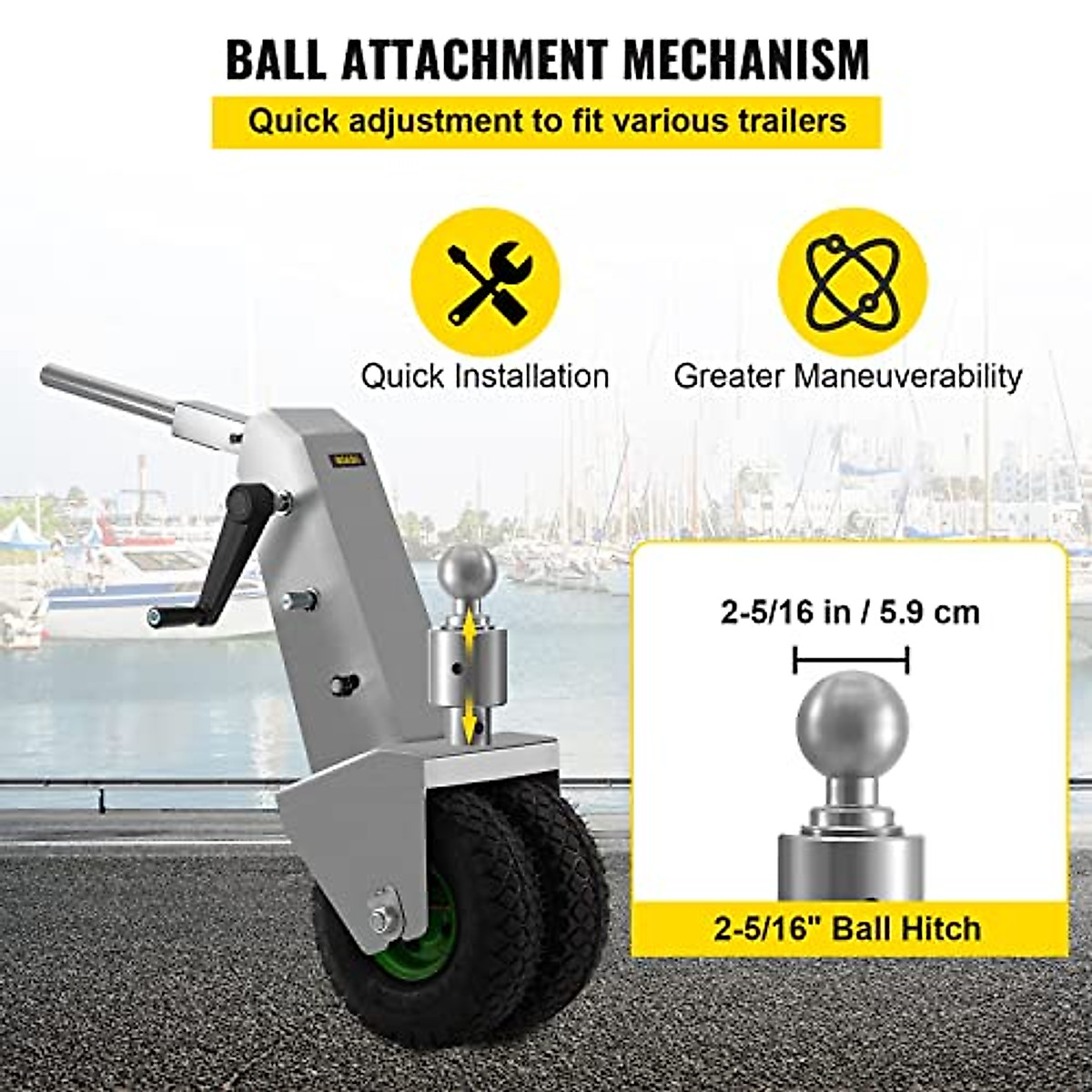 VEVOR Manual Trailer Dolly, 10000 LBS Towing Capacity Trailer Mover Valet with 2-5/16 in Ball & 10.63" Wheels, Adjustable Height Heavy-Duty Jack Tug for Car, RV, Boat, and Travel Trailers