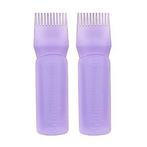 Yebeauty Root Comb Applicator Bottle, 2 Pack 6 Ounce Hair Oil Applicator Bottle for Hair Dye Bottle Applicator Brush with Graduated Scale- Purple