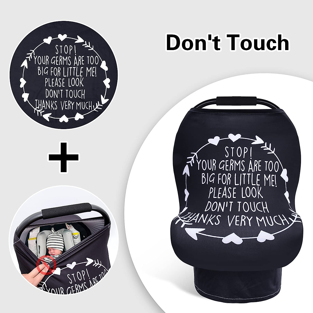 Car Seat Cover for Babies, Stop No Touch Sign Nursing Cover Breastfeeding Cover, Stretchy Infant Carseat Canopy, Multi Use Cover Shopping Cart/High Chair/Stroller Covers, Super Soft Breathable