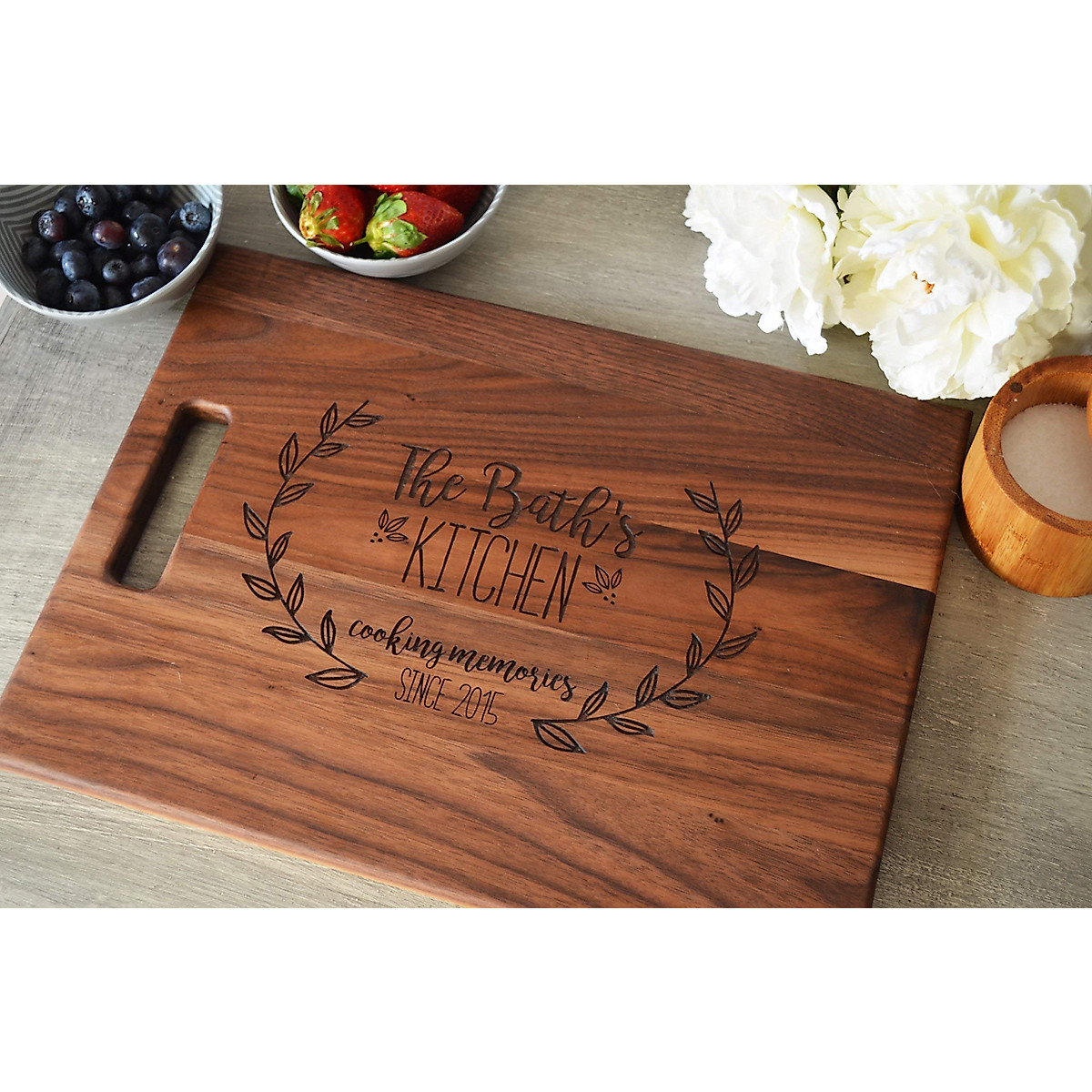 Personalized Wood Cutting Board Engraved with Kitchen Name and Established Date | Perfect Customized Wedding Gifts For Couples Housewarming Gift or Mothers Day Gifts