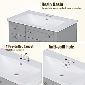Bellemave 30" Bathroom Vanity with Single Sink,Bathroom Combo Cabinet Undermount Sink,Freestanding Bathroom Storage Cabinet for Small Place(Grey)