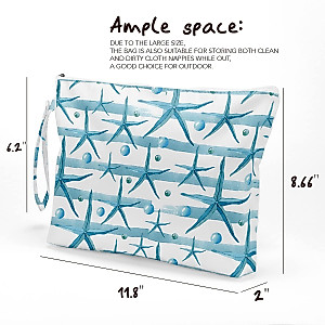 Makeup Bag, Wet Dry Bag, Toiletry Bag, Diaper Bag Waterproof Large Capacity Travel Cosmetic Bag, Zipper Pouch for Women, Girls, Mom, Sister, Friends, Wet Bag Ocean Sea Shells Beach Starfish Decor.07