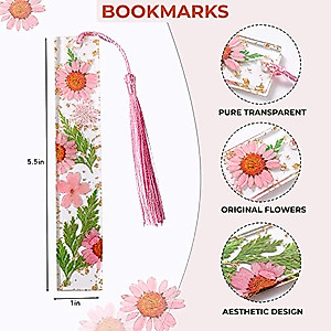 RMSK Book Page Holder for Reading - 2 Pcs Dried Flower Resin Thumb Book Page Holder and 2 Pcs Bookmark with Tassel - Useful Book Accessories for Reading Lovers, Teachers, and Students