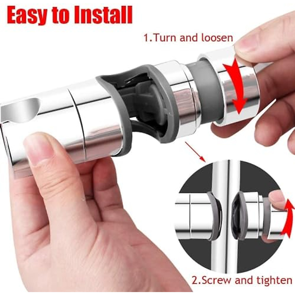 Adjustable Shower Head Holder for Slide Bar,Universal 18-25MM O.D. Rail Head Bracket Holder for Slide Bar Slider Clamp Bathroom Replacement 360 Degree Rotation Sprayer Holder (ABS Chrome)