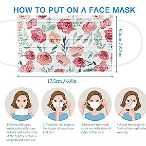 50 Pack Adults Floral Disposable Face Masks with Design, 3 Ply Protective Breathable Women Men Flower FaceMask with Nose Wire (Floral #14)