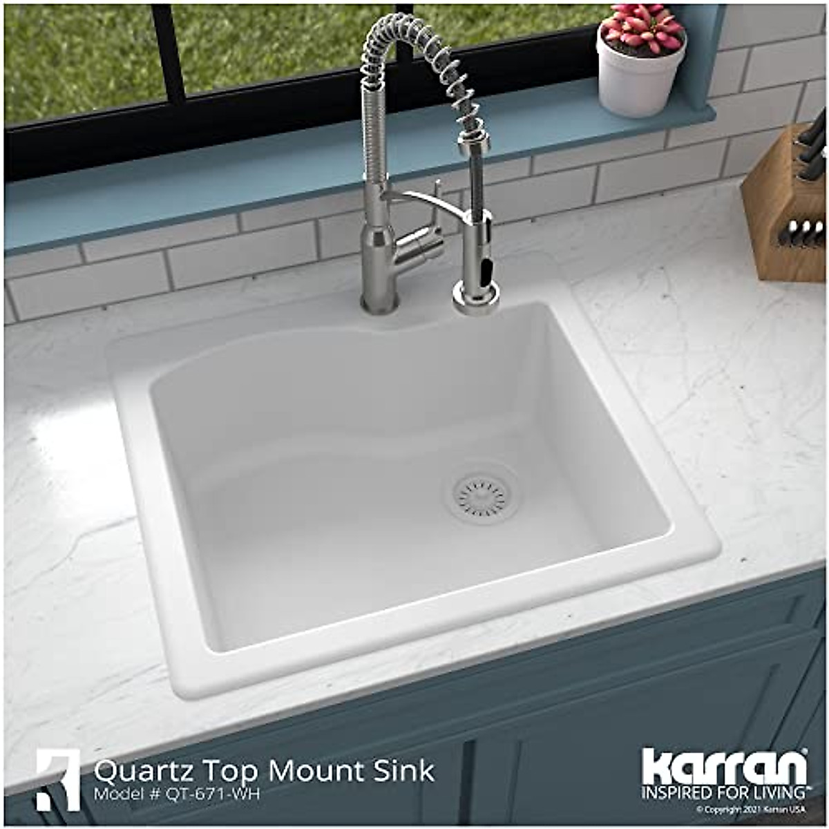 Karran Drop-In Quartz Composite 25 in. 1-Hole Single Bowl Kitchen Sink in White
