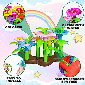 Liquidation! 105 Pcs Flower Garden Building Toys with Carrying Case and Watering Can, Build-A-Garden, Girls Gifts for Ages 3 4 5 6 7, Creative Toddler Stem Activities, Best Educational Kids Playset