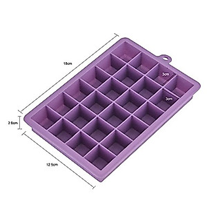 Ice Cube Tray, Silicone Square Ice Trays Easy Release Stackable Ice Cube Mold with Removable Lid, 24 Cavity (2 Pack, Purple)