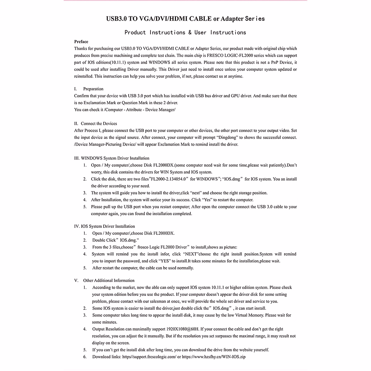 Herfair USB to VGA Adapter for Monitor 3FT USB 3.0 to 15Pin D-sub Converter Cable 1080P Video Display Cord Supported Mac OS/Windows 10/8/7 Systems Only (3.2FT, Require Driver Installed)