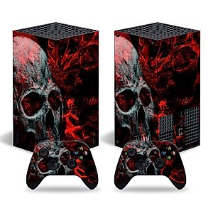 Roll Over Image to Zoom in Whole Body Protective Vinyl Skin Decal Cover for Series X Console with Two Free Wireless Controller Decals - Blood Skull
