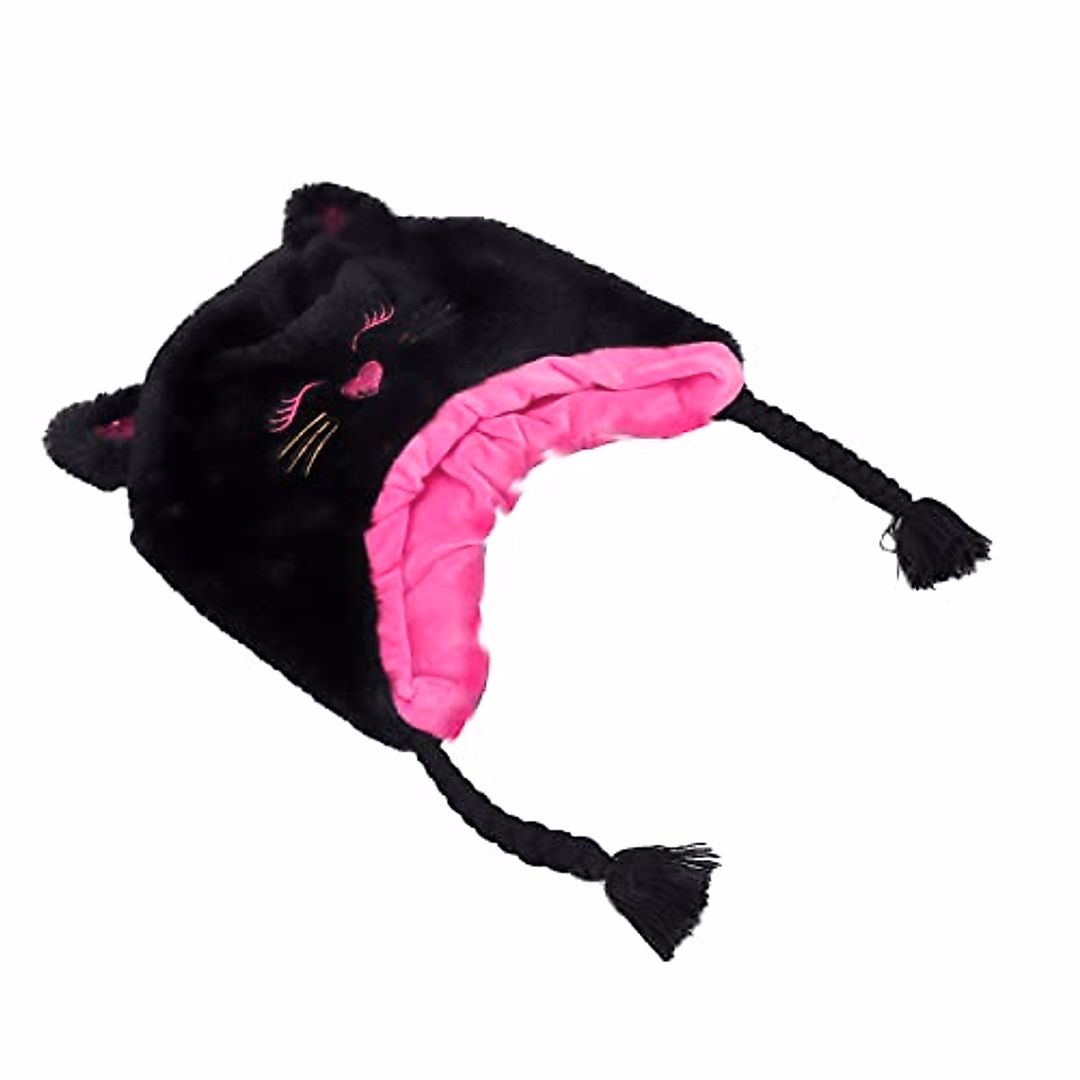 Toddler Cat Ear Winter Hat and Gloves for Girls, Fleece Lined Hat & Kids Mittens Set for Ages 4-7 Black