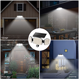 Solar Lights Outdoor 216LED Solar Flood Powered Security Lights with Motion Sensor,3 Head Adjustable 360° IP65+ Waterproof Spotlights Lights For Wall Deck Shed Yard Patio Garden Lighting 1200LM