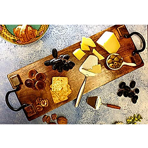 Wood party serving platter cheese board tray wine crackers meat 20 inch by 8 inch