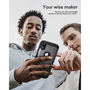 YOUMAKER Metallic Designed for iPhone XR Case, Full Body Rugged with Built-in Screen Protector Slim Fit Shockproof Cover for iPhone XR 6.1 Inch - Black