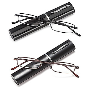 DOUBLETAKE Reading Glasses - 2 Pairs Slim Pocket Readers w Pen Clip Case - 1.50