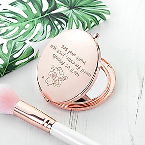 Funny Little Bear We'll be Friends Until Forever Travel Compact Pocket Makeup Mirror, Winnie The Pooh Engraved Compact Mirror for Sister Women Best Friends Girls Daughter Birthday