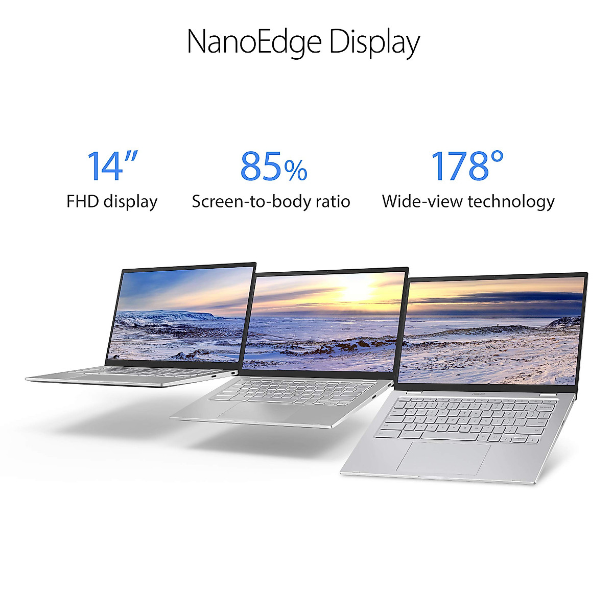 ASUS Chromebook C425 Clamshell Laptop, 14" FHD 4-Way NanoEdge Touch Screen, Intel Core m3-8100Y Processor, 4GB RAM, 128GB eMMC Storage, Backlit KB, Silver, Chrome OS, C425TA-AS348FT