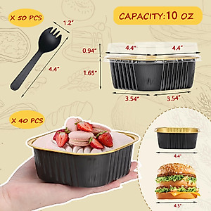 10oz Mini Cake Pans With Lids 40 Pack,LNYZQUS Aluminum Foil Square Cupcake Liners Brownie Baking Cups,Disposable 4”x4” Large Cupcake Pan,Jumbo Muffin Tin Ramekins Holders-Black In Gold
