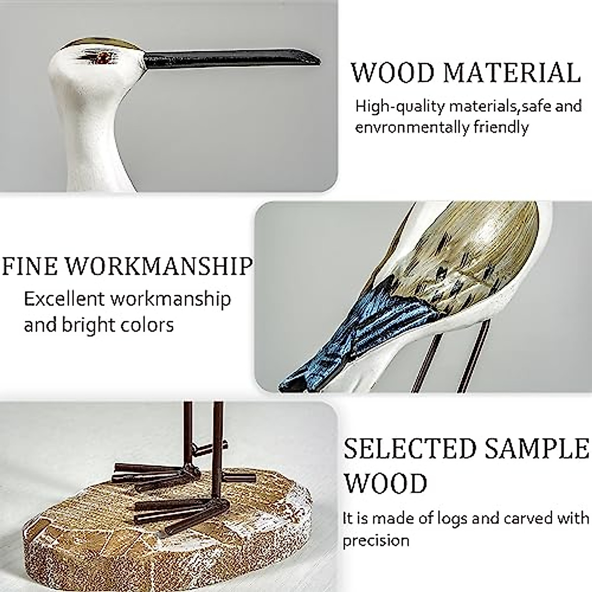 EVINIS 2Pcs Wooden Seagull Figurines, Mediterranean Style Bird States Ornaments for Beach,Garden, Backyard,Balcony, Living Room Decoration