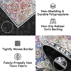 Beeiva Entryway Throw Small Rug Non Slip Rug, Moroccan Floral 2X3 Doorway Bathroom Washable Rug Floor Carpet for Doorway, Vintage Distressed Non-Shedding Kitchen Rug for Bedroom Entryway