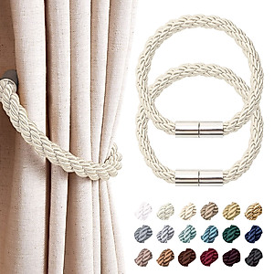 NICEEC 2 Pack Strong Magnetic Curtain Tiebacks Modern Simple Style Drape Tie Backs Convenient Decorative Weave Rope Curtain Holdbacks for Thin or Thick Home & Office Window Draperies (Beige)