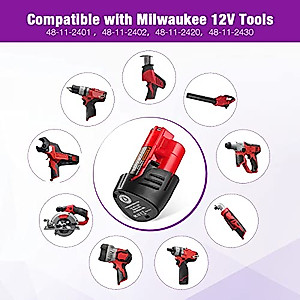 BABAKA 2 Packs 3.0Ah M12 Replacement Battery for Milwaukee 12V Battery for XC 48-11-2411 48-11-2420 48-11-2401 48-11-2402,48-11-2430,48-11-2440,48-11-2460, 48-11-2412 Cordless Tools Batteries