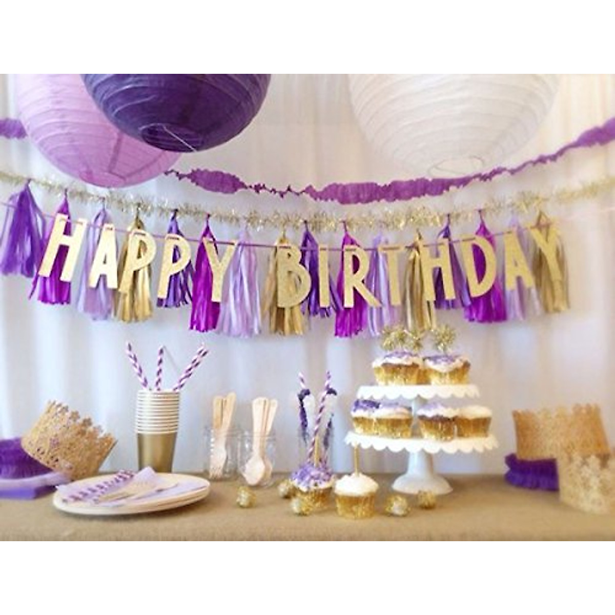 Graduation Decorations Purple Gold 2023 Furuix Purple Gold Birthday Party Decorations Glitter Gold/Purple Paper Lanterns Purple Birthday/Baby Shower/ Bridal Shower/Wedding Decorations/Lsu Decorations