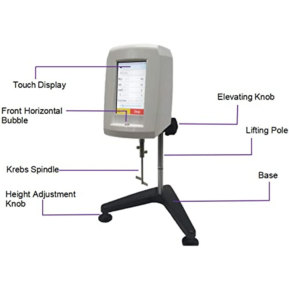 VTSYIQI Stormer viscometer Viscosity Tester Viscosity Meter Paint Ink Viscosity Meter with 5 inch Colorful Touch Screen KU Value Digital rotational viscometer Rotary visometer