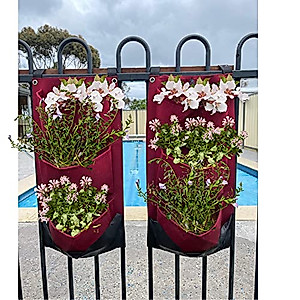 Vertical Wall Hanging Felt Fabric Planter Grow Bags/Hanging Garden Planter Kit Red Felt Waterproof Back 2 Pack x 3 Pocket for Indoor or Outdoor/Vegetable, Herb, Flower, Succulent or Seed Planter