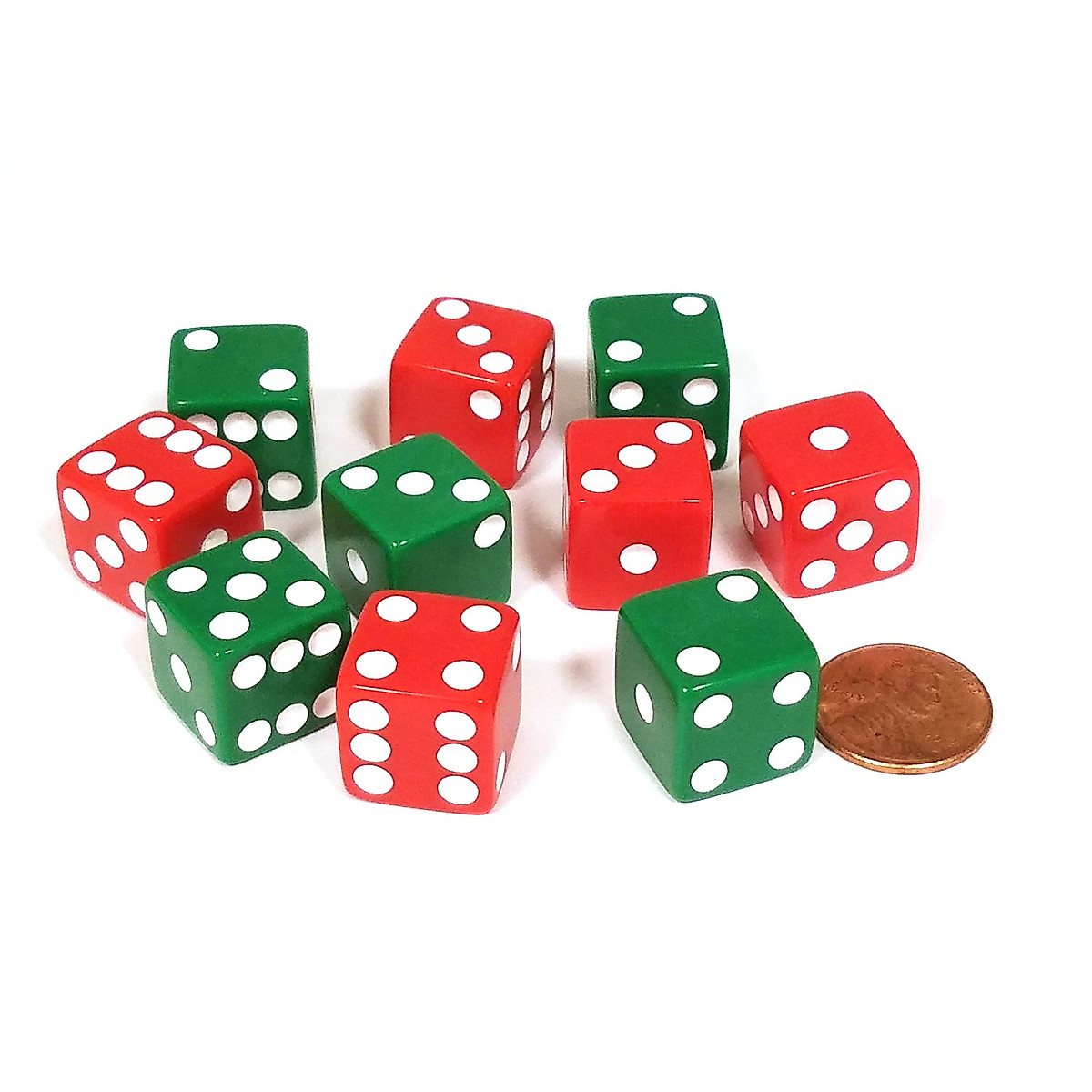 Koplow Games Set of 10 D6 Six Sided Opaque 16mm D6 Dice - Christmas Colors 5 Green & 5 Red