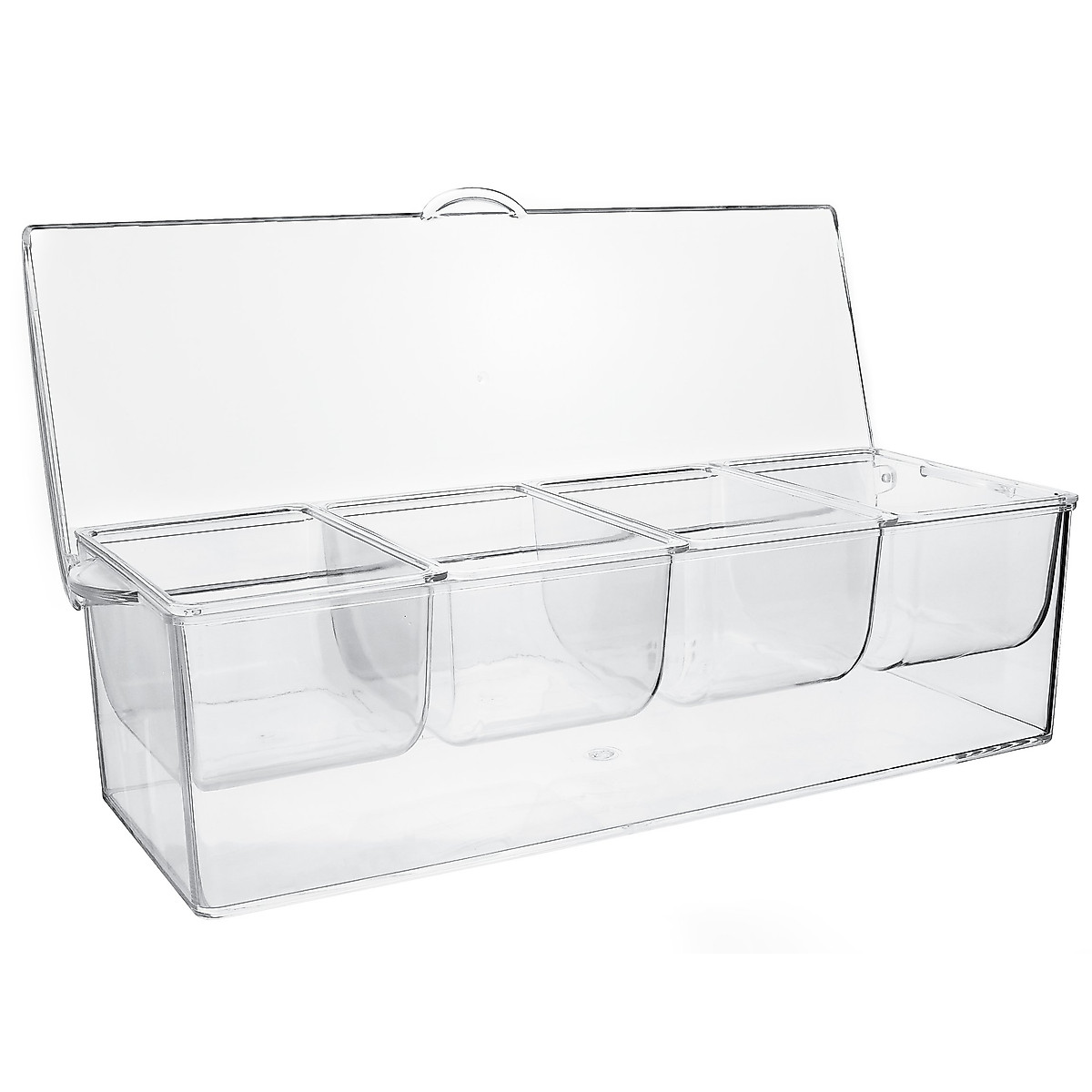 Estilo Condiment Server with Lid, Condiment Organizer on Ice, Clear Container with 4-Section Organizer, Condiment Server Caddy on Ice