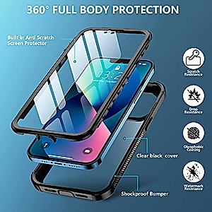 Red2Fire for iPhone 13 Case, [360 Full Body] [Heavy Duty Protection] with Built-in Screen Protector Tough Rugged 12 FT Dropproof Shockproof Dust-Proof Bumper Case for iPhone 13 6.1 inch Black