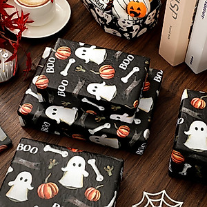 JarThenaAMCS 100 Sheet Halloween Tissue Paper Ghost Pumpkin Boo Wrapping Paper Cute Spooky Art Tissue for Birthday Trick or Treat DIY Crafts, 14 x 20 Inch