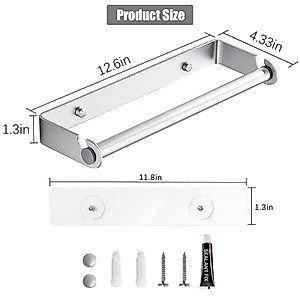 URALFA Adhesive Paper Towel Holder Under Cabinet, Paper Towel Rack Self-Adhesive or Drilling Wall Mounted for Kitchen Towels Holder, Paper Roll Holder for Bathroom, Kitchen, Pantry, Sink (Silver)