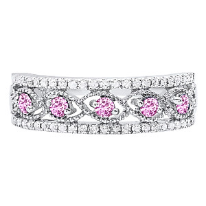 Dazzlingrock Collection 2.2 mm Each Round Pink Sapphire & White Diamond Ladies Anniversary Wedding Band | 925 Sterling Silver, Size 6.5
